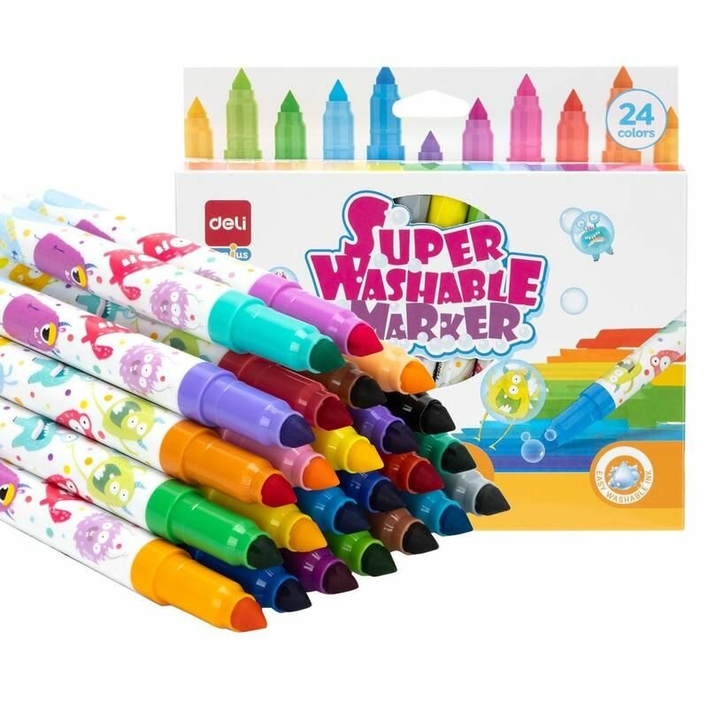 Фломастеры Deli Super Washable Marker 24 цвета смываемые