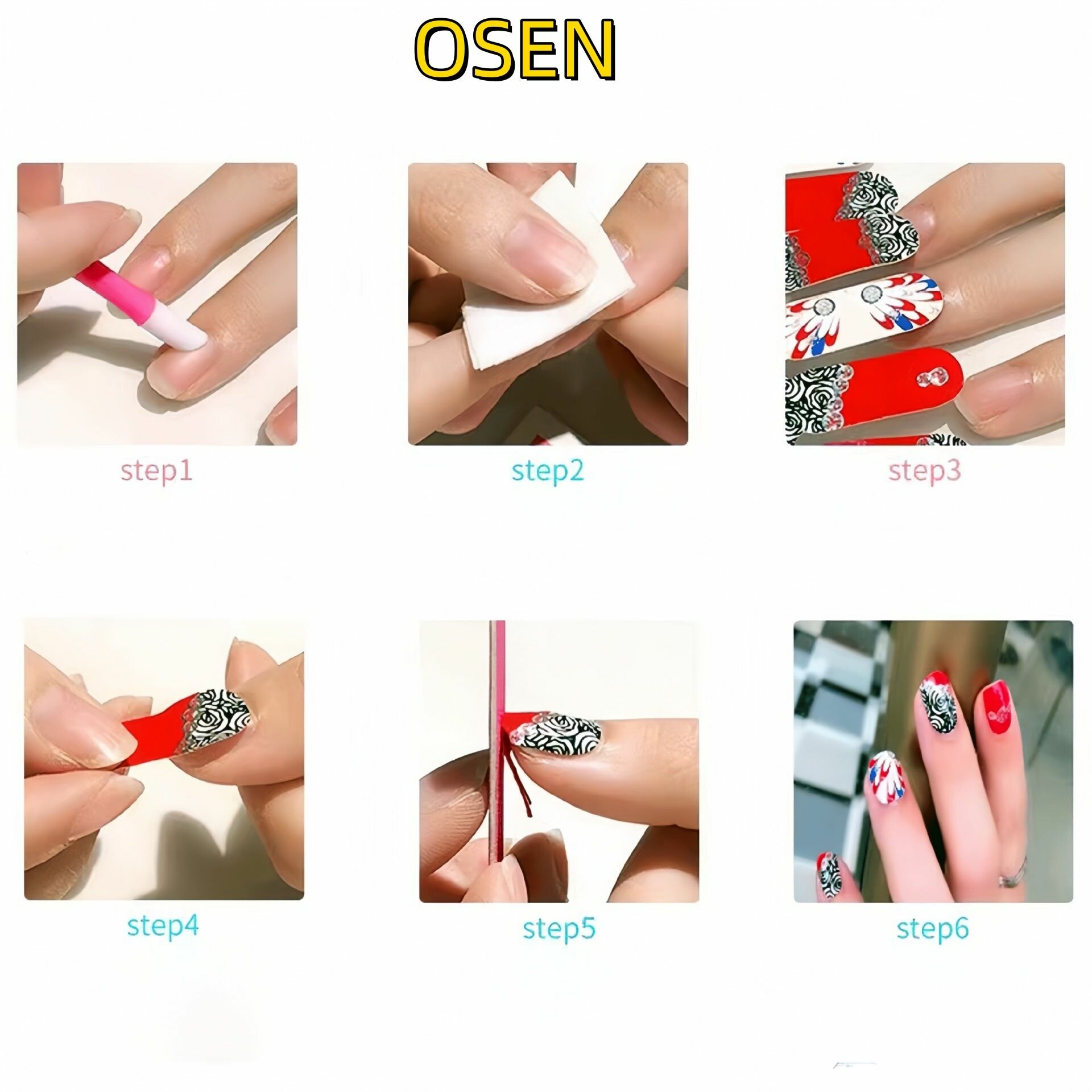 OSEN-Наклейки-пленки для лака для ногтей с милым и свежим дизайном, без подсветки, а в наборе есть инструменты.22 штук, включая набор инструментов
