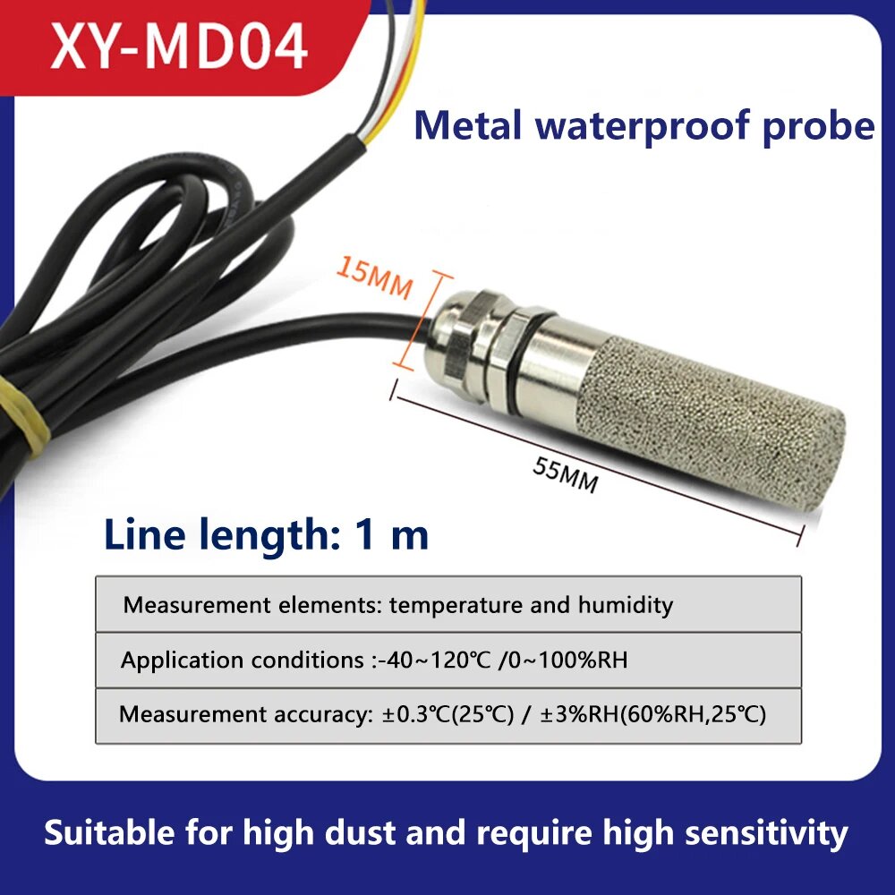 Датчик температуры и влажности XY-MD04, металлическая защита, 1 м