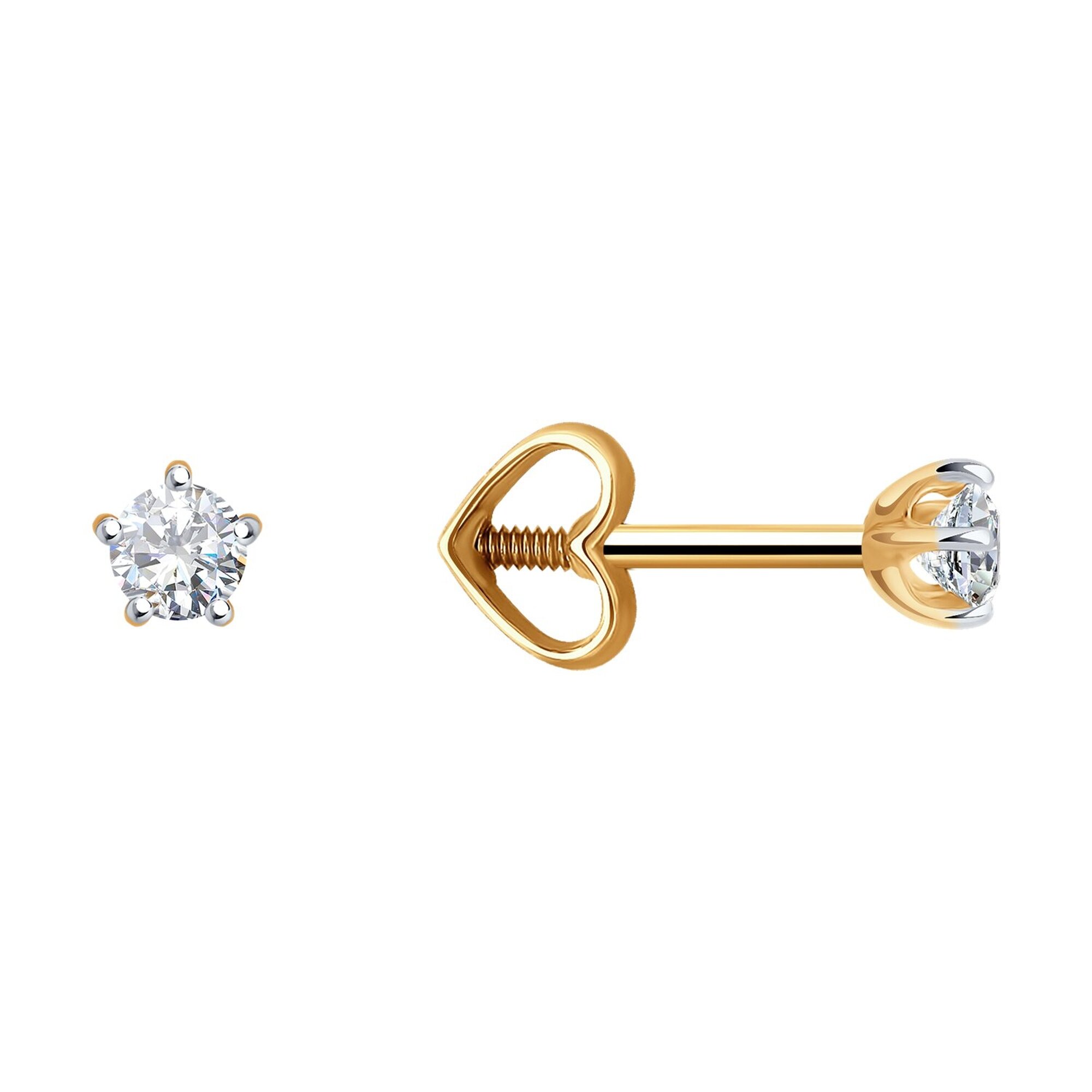 Серьги пусеты, красное золото, 585 проба, фианит