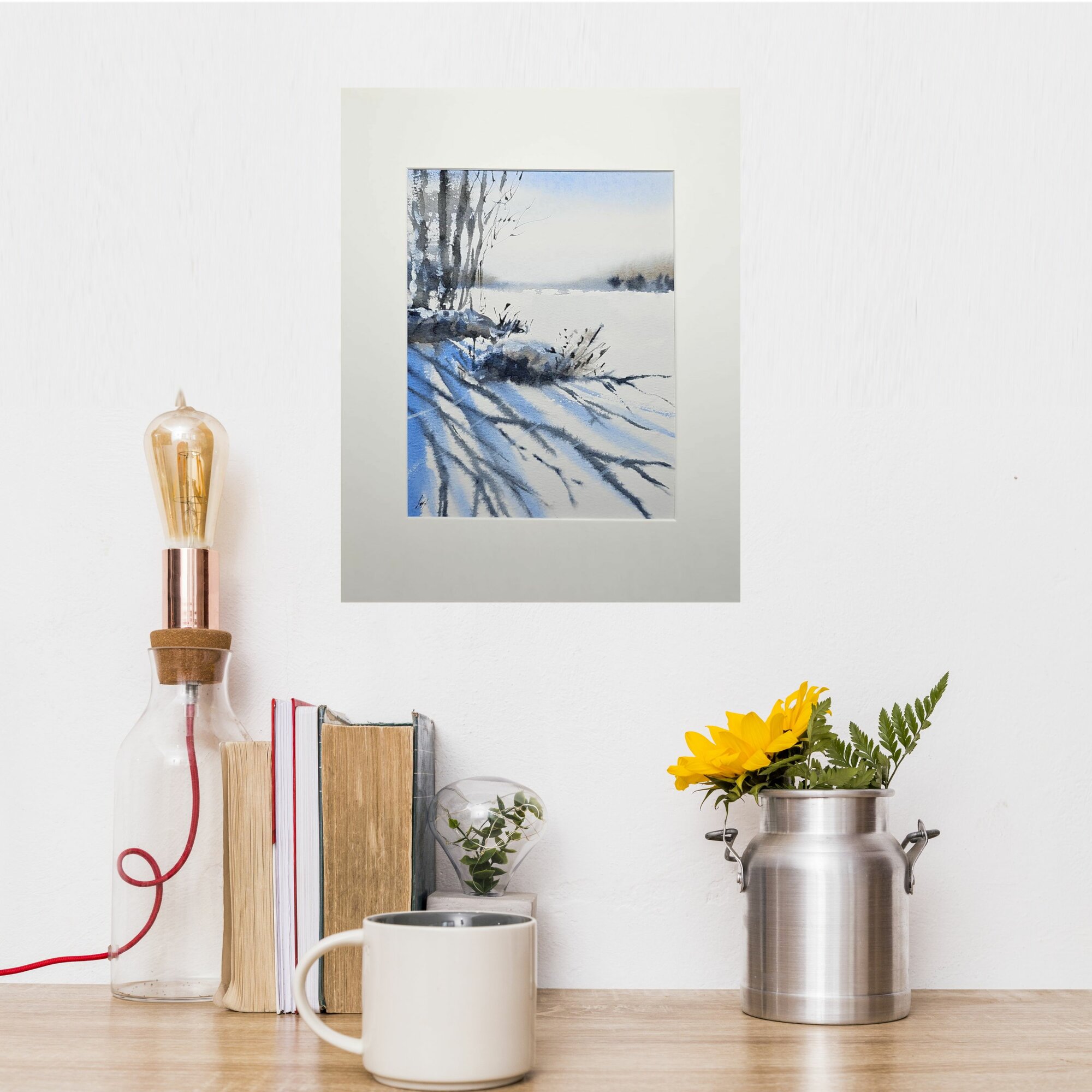 Картина авторская акварельная в паспарту 21х30 см на стену для интерьера "Пейзаж в стиле Андерса Андерссона"