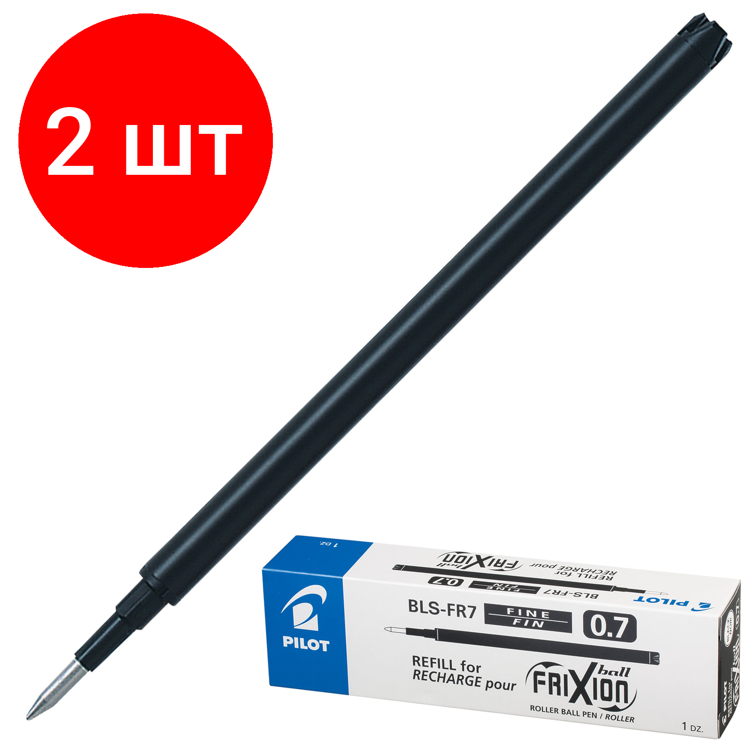 Комплект 2 шт, Стержень стираемый гелевый PILOT, 111 мм, черный, узел 0.7 мм, линия письма 0.35 мм, BLS-FR-7