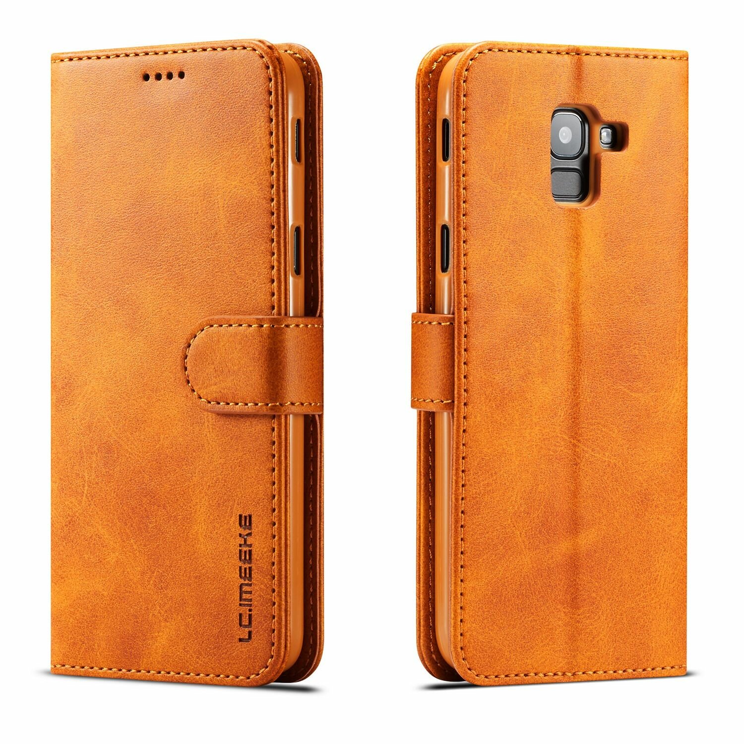 LCIMEEKE Кожаный книжка чехол для Samsung Galaxy J6 2018(Самсунг Галакси J6 2018) с визитницей из экокожи