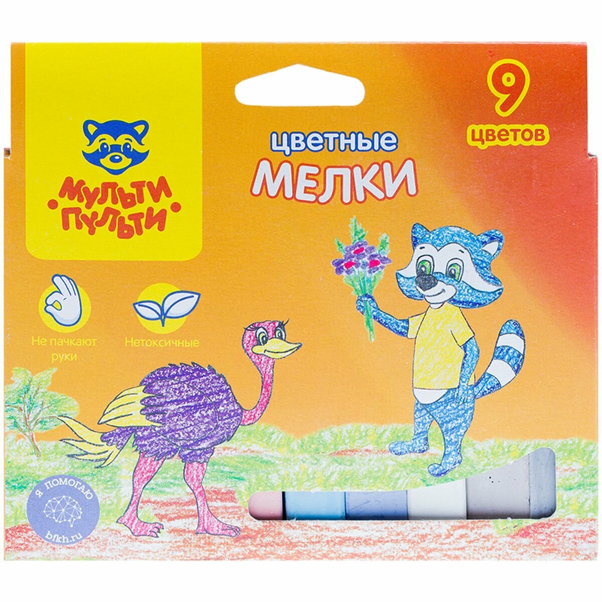 Мел цветной Мульти-Пульти "Енот в Австралии", 9 цветов, средняя твердость (ЦМ_11131)