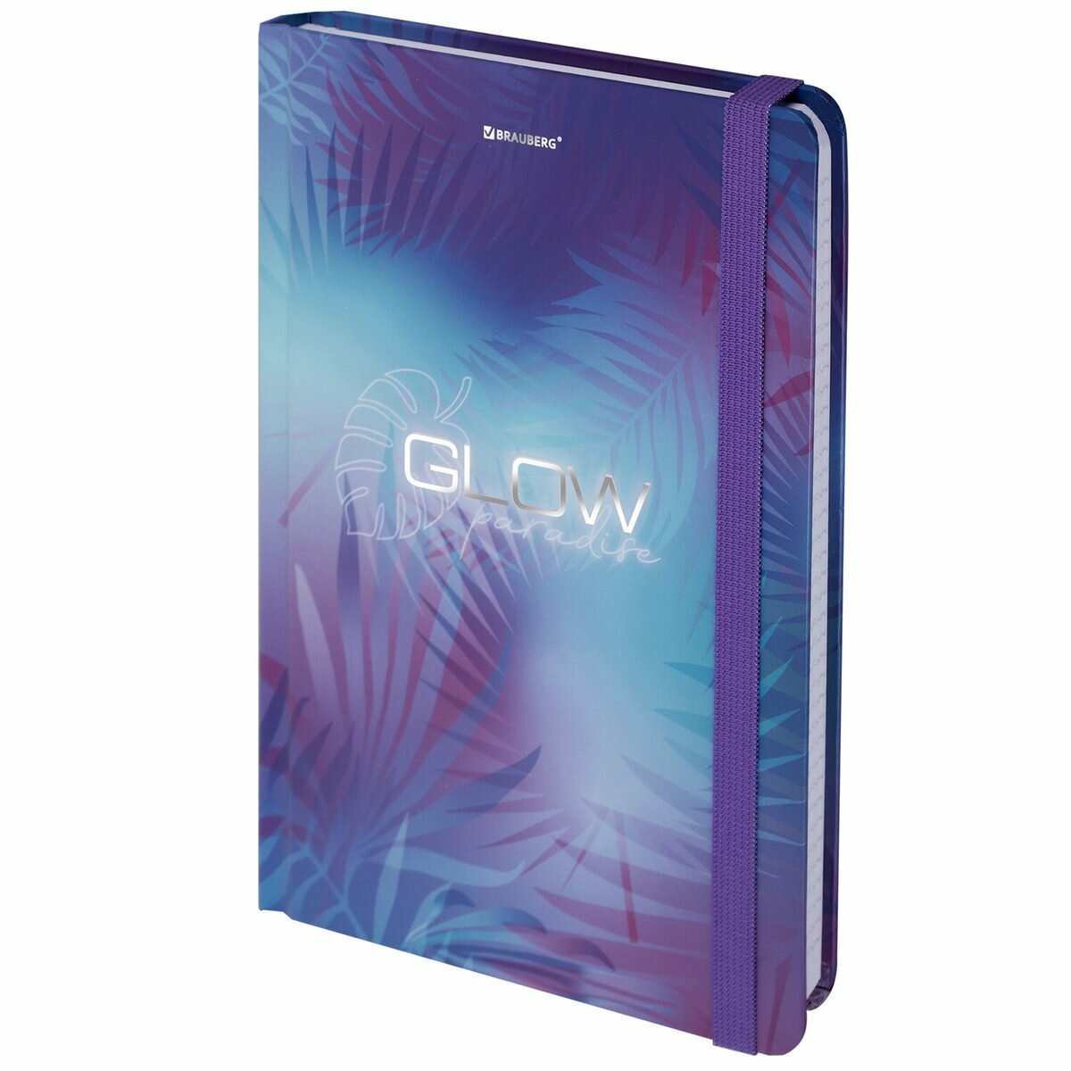 Блокнот 96л, А5 Brauberg "Glow", клетка, твердая обложка с фольгой, с резинкой (113729)