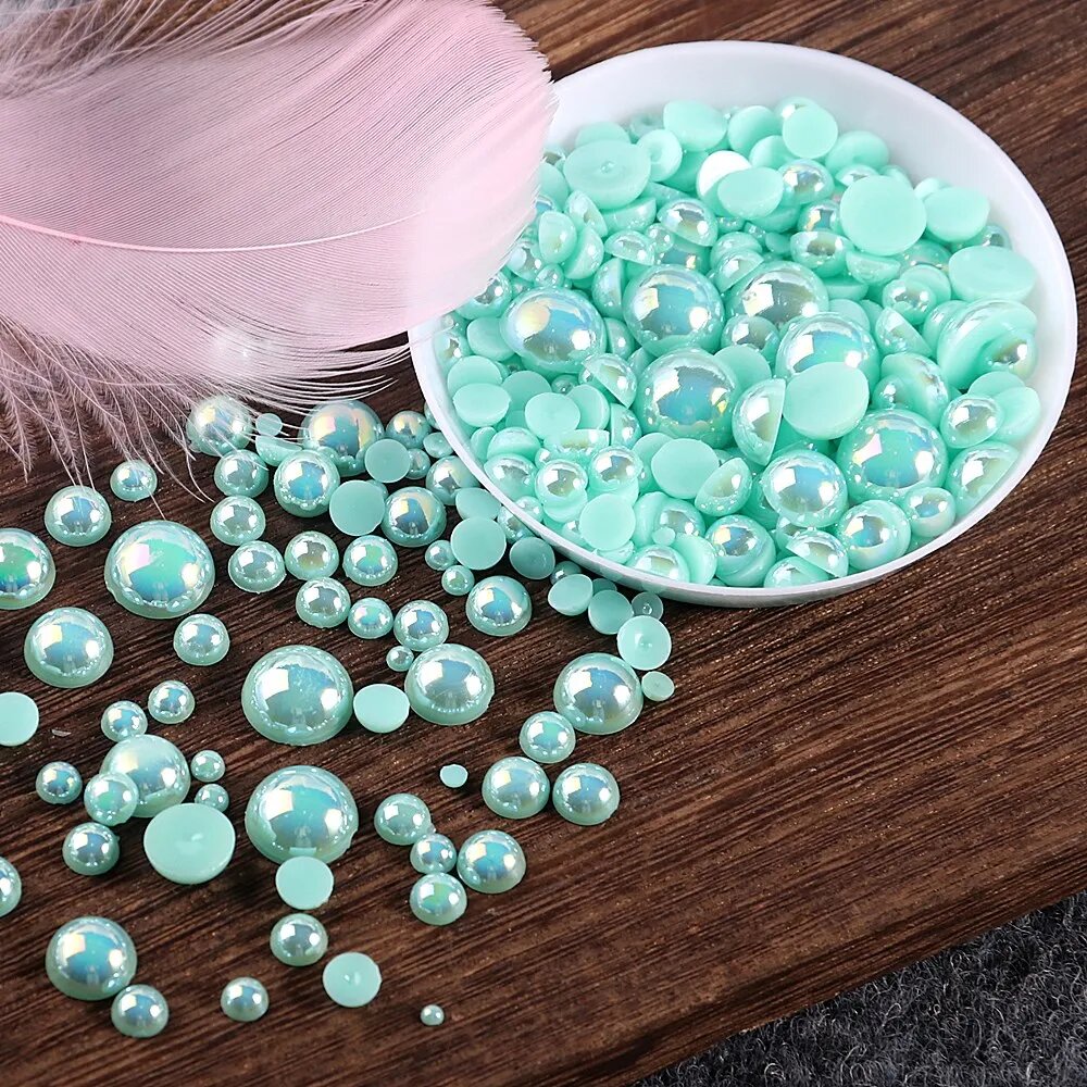 Полукруглые бусины isequins АБС пластик, смешанные размеры 1.5-10 мм Бирюзовый, 6mm 120Pcs, AB Mint