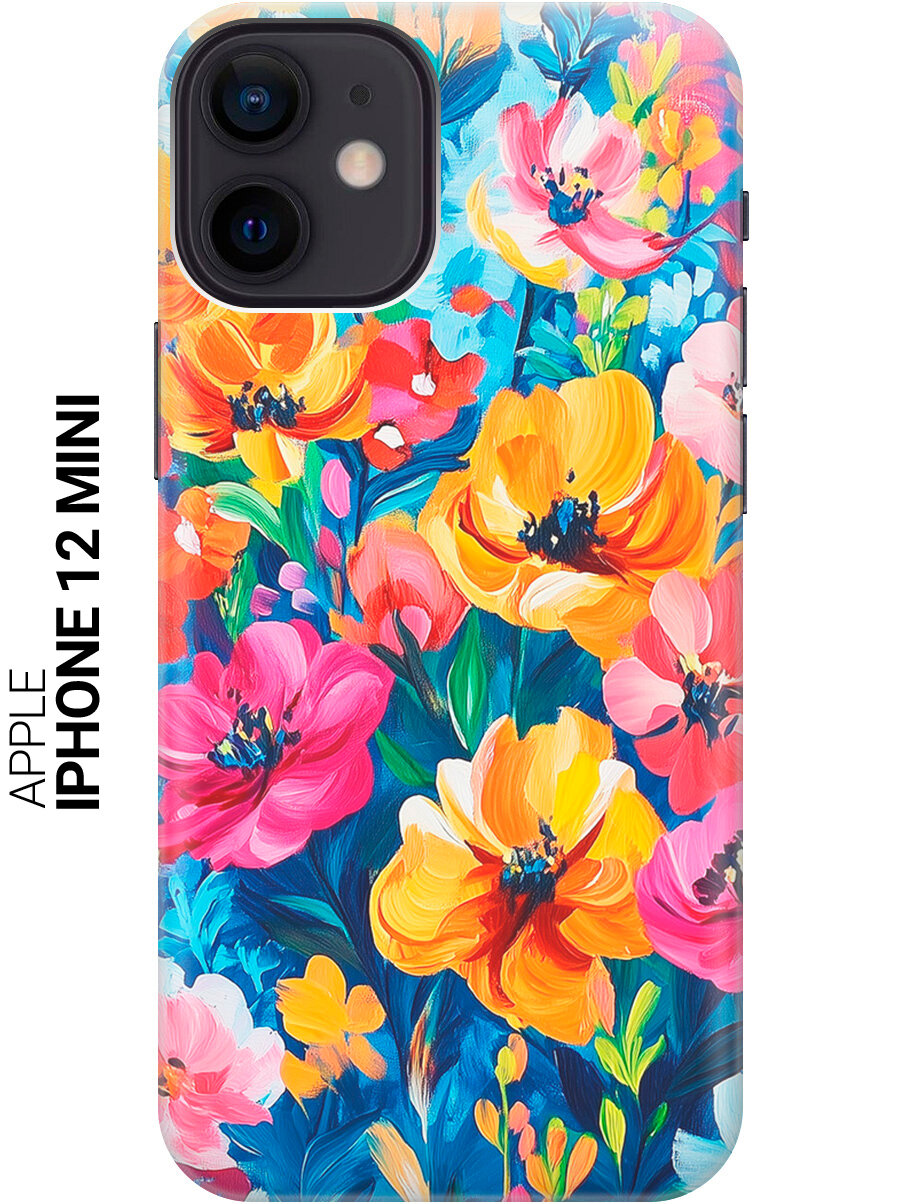 Силиконовый чехол на Apple iPhone 12 Mini с принтом "Цветочное ассорти"