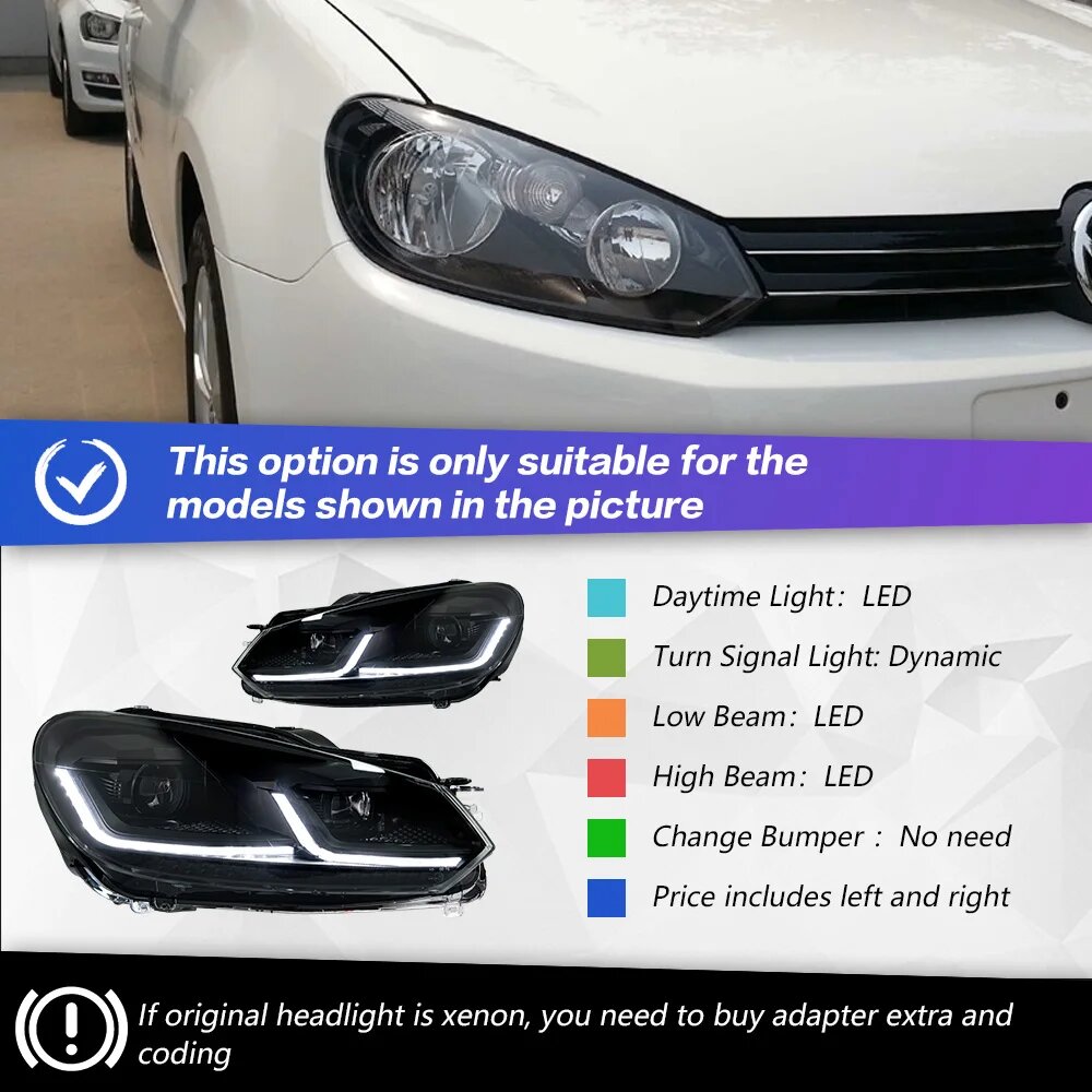 Фаркоп AKD для VW Golf 6 MK6 светодиодный фара 2009-2012 фары Golf6 дневной ходовой огонь поворотный сигнал дальний свет ангельское окошко проекторная линза