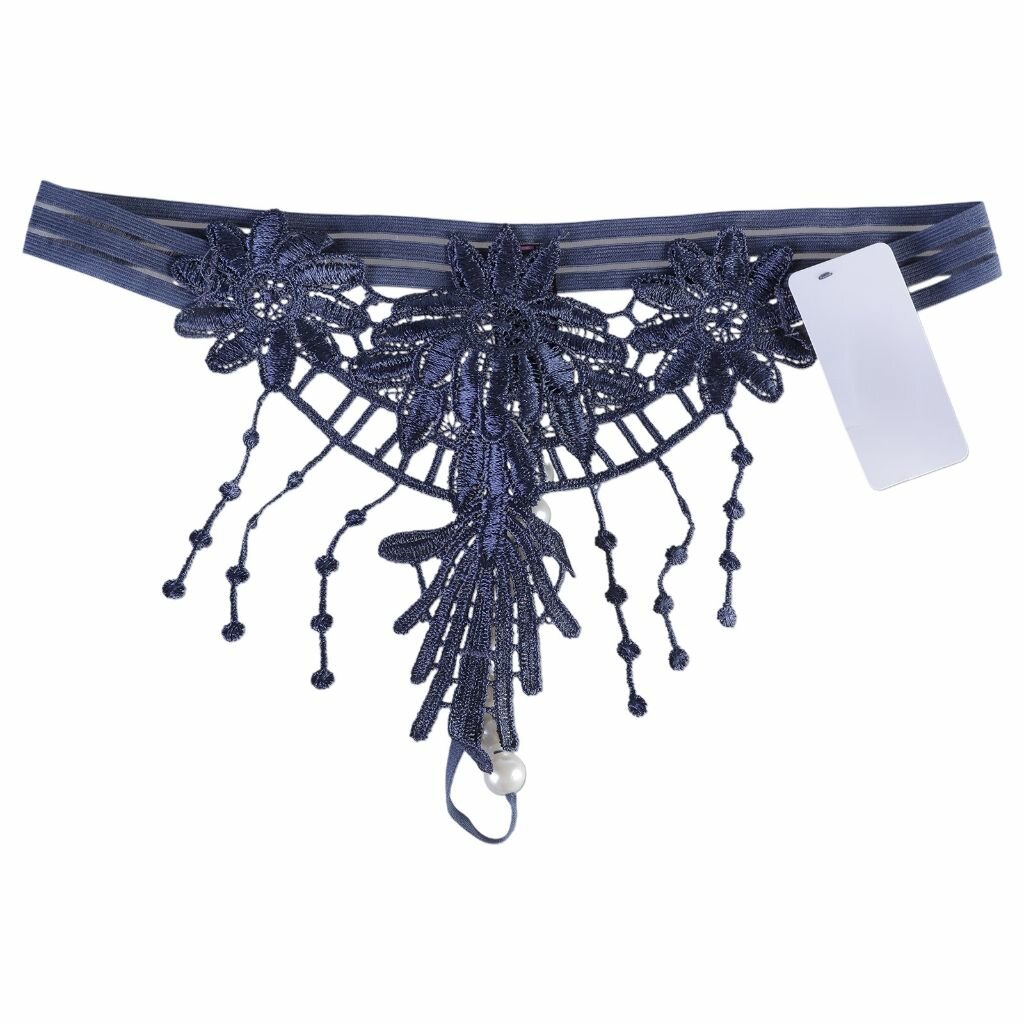 Женские кружевные стринги с перлами
