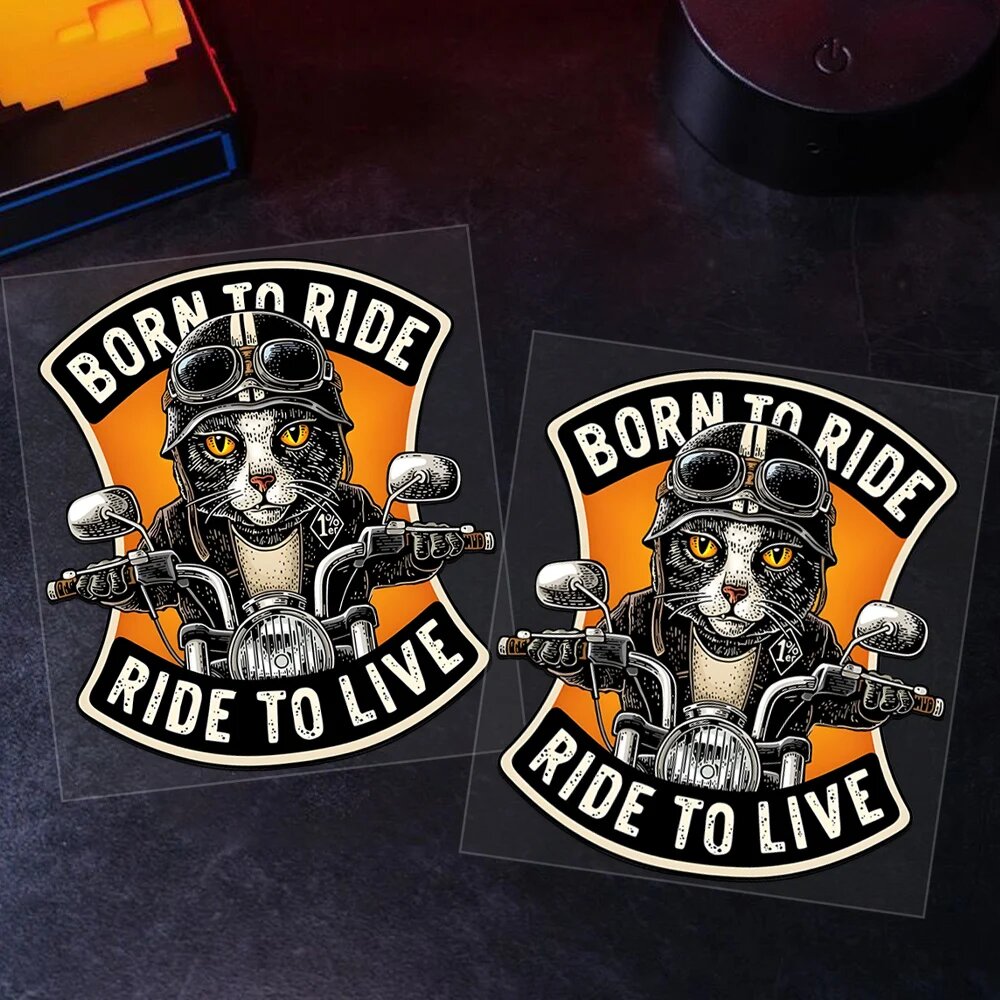 Винтажные светоотражающие наклейки для мотоциклистов Cat Rider, декор, мото 2PCS (10.9cm x 12cm)