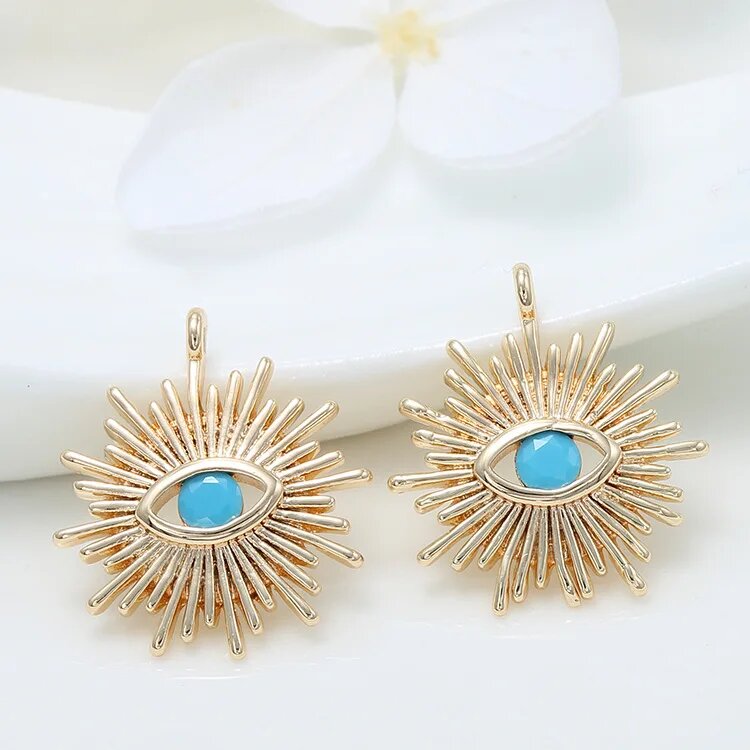 Подвески "Глаз" латунные, 14K Gold Color, 2шт
