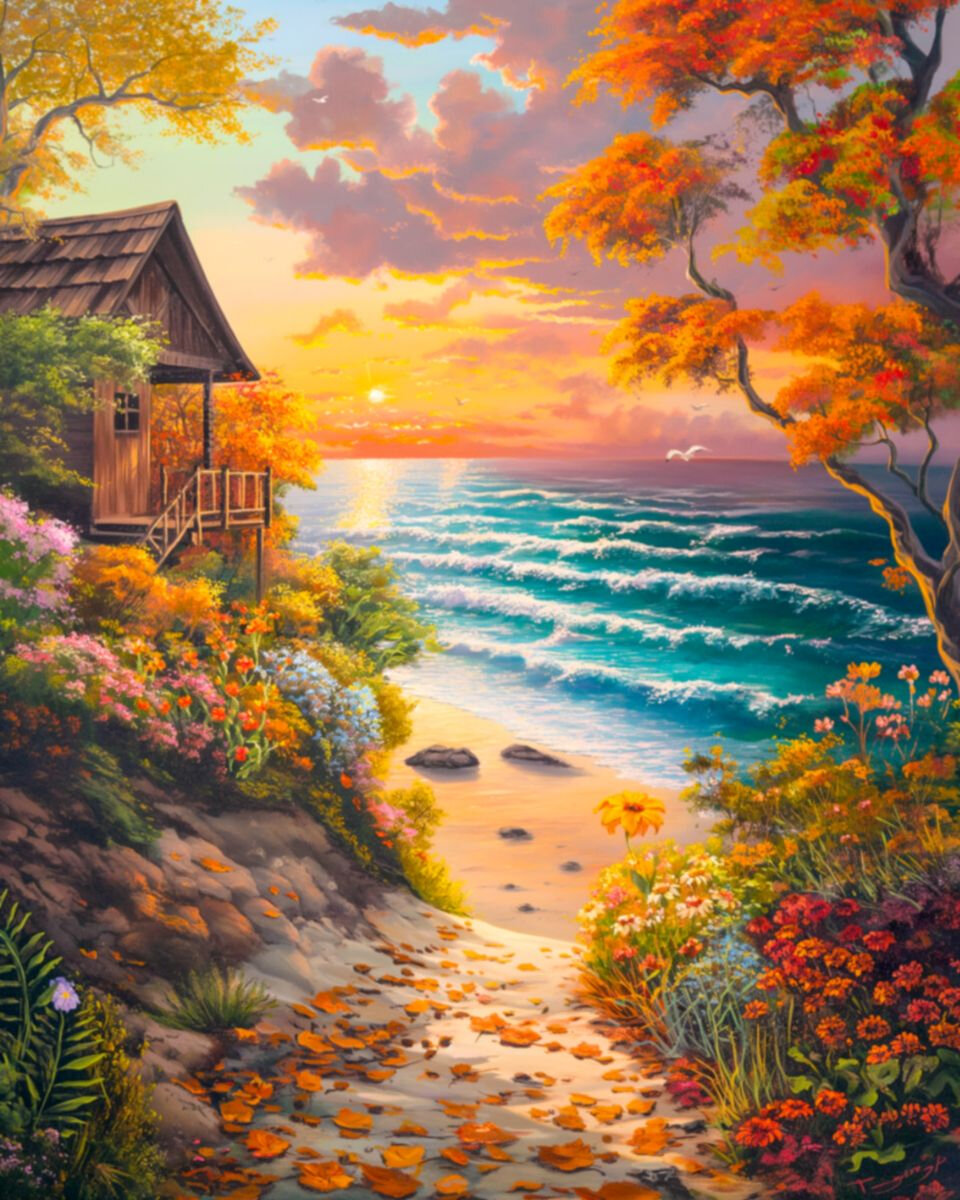 Картина по номерам осеннее море 40х50