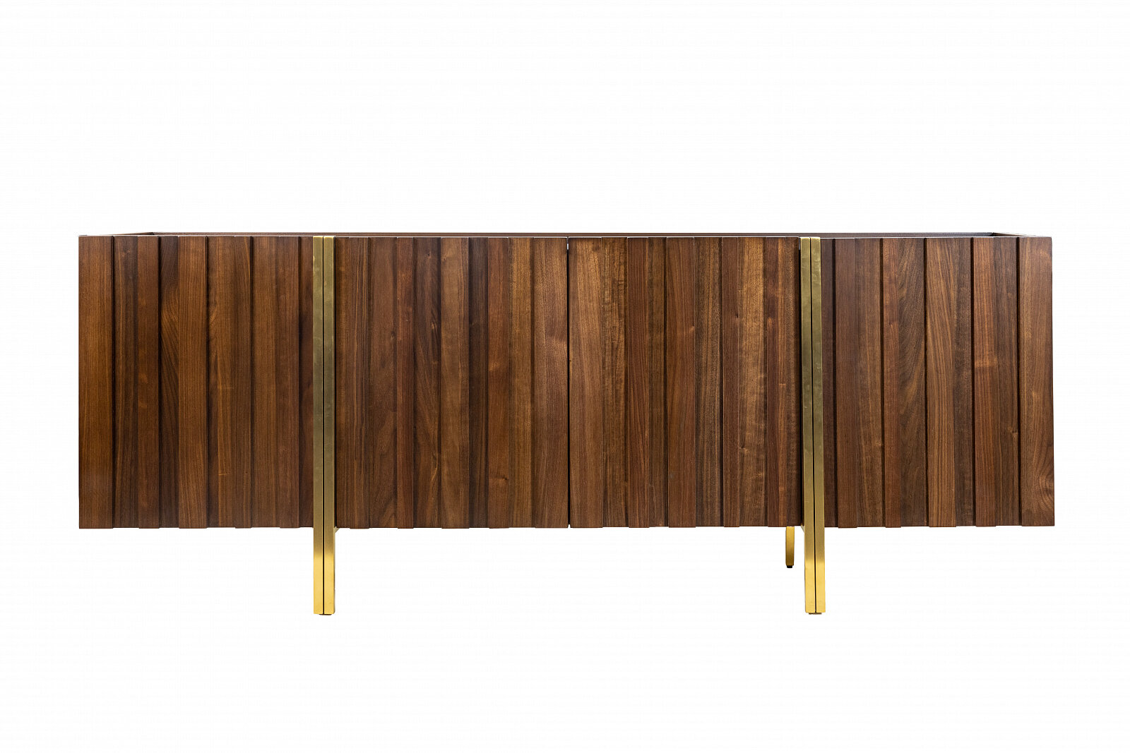 Комод Ice, шпон Американского ореха, 206x80x40 см, Столешница из стекла с рисунком под мрамор, с ножками.