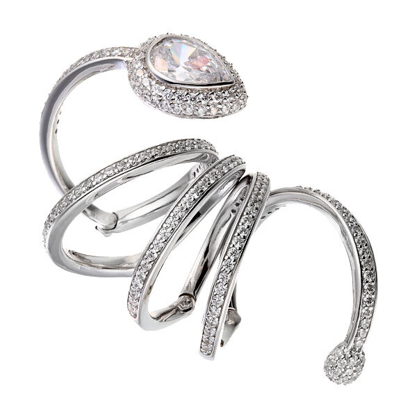 Кольцо на фалангу, дорожка, серебро, 925 проба, родирование, циркон