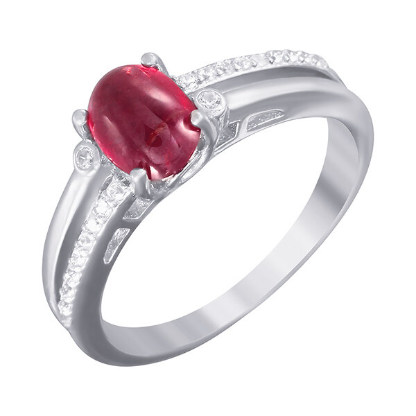 Кольцо, серебро, 925 проба, родирование, рубин, циркон