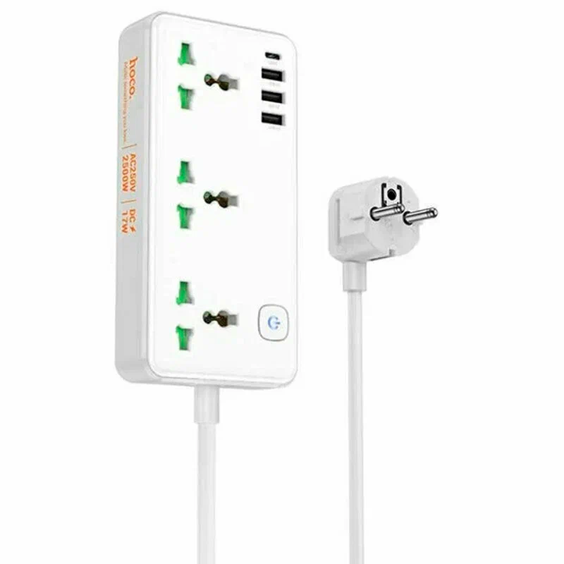 Сетевой фильтр Hoco AC7A 1,5м, 3 розетки, 3 USB USB-C белый