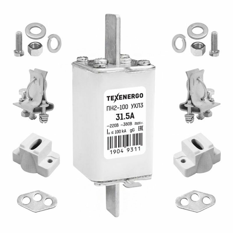 Предохранитель ПН2 100/31,5А в комплекте с контакт основанием и крепежными деталями PLPN2-100-31,5