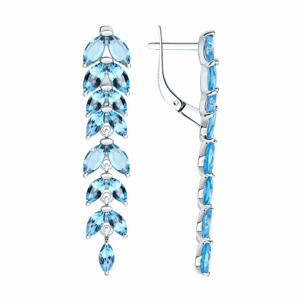 Серьги, серебро, 925 проба, родирование, топаз