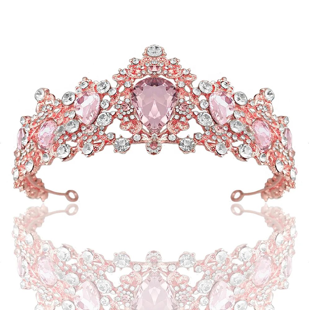 Розовая корона с хрустальными камнями, Rose Gold H068