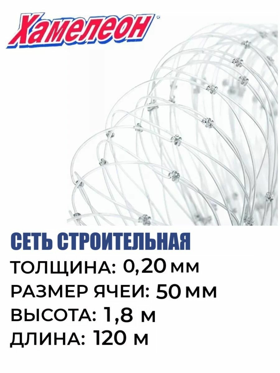 Сетка строительная Momoi Fishing Хамелеон леска, толщина 0,20 мм, ячея 50 мм, высота 1,8 м кукла