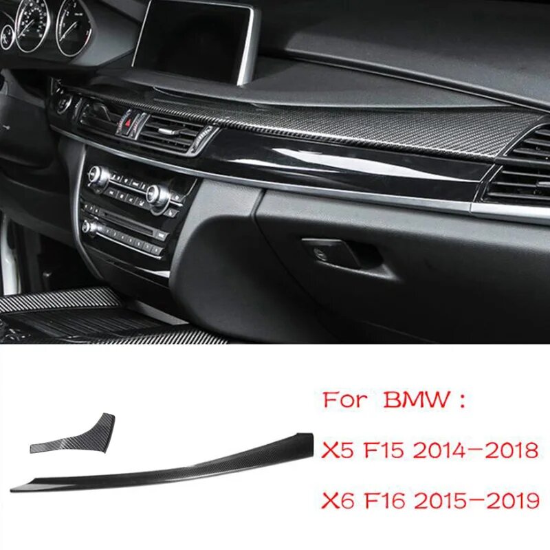 Для BMW X5 X6 F15 F16 2014-2018 панель центральной консоли из настоящего углеродного волокна, внутренняя дверная полоса, ручка переключения передач, накладка, аксессуары Center panel