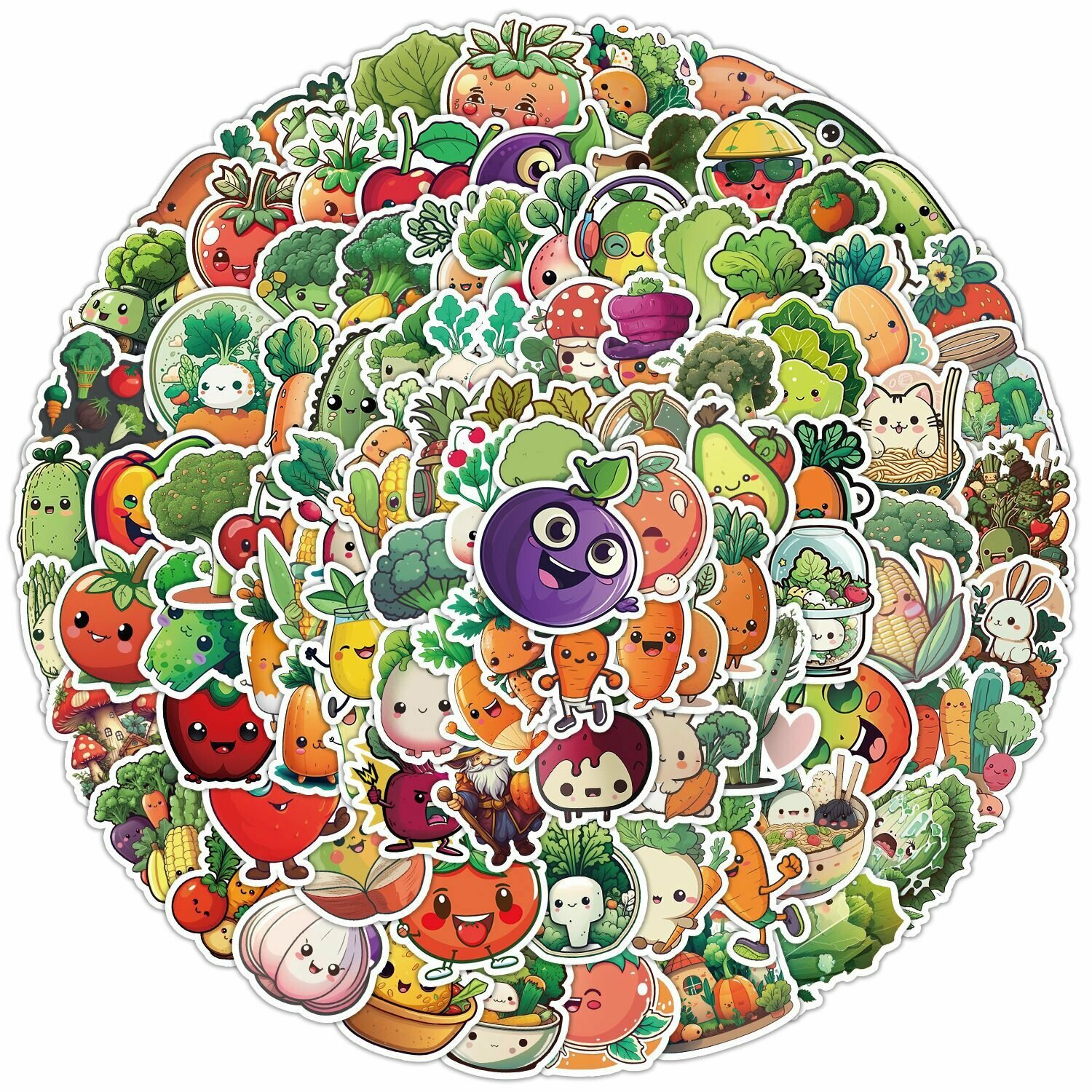 Набор из 100 наклеек с овощами в виде мультфильмов – милые и креативные наклейки с овощами для детей, водостойкие виниловые наклейки для бутылок с водой, ноутбуков, блокнотов, альбомов, журналов, самодельных украшений