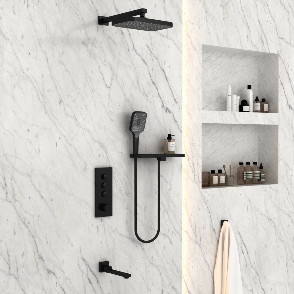 Душевой комплект VSFW-431T1RMB встраиваемый, термостатический, трехрежимный, черный