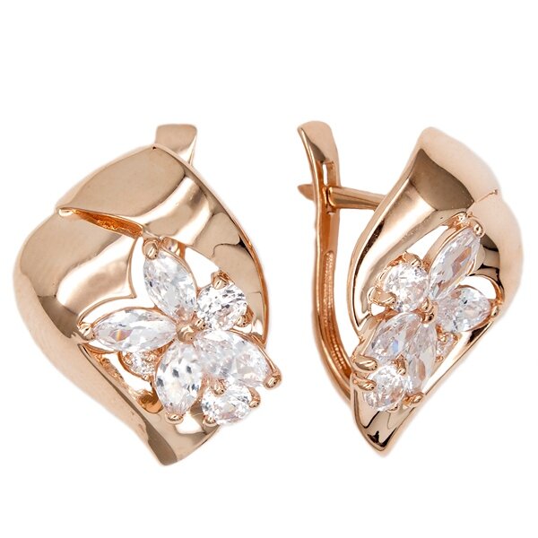 Серьги, красное золото, 585 проба, фианит