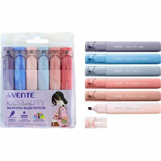 Текстмаркеры deVENTE "Mentality", 6 цветов, плоский корпус, 1-4 мм, скошенные (5045402)