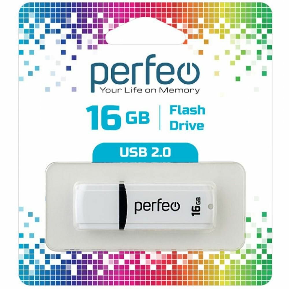 USB-флешка Perfeo 16 Гб, цвет White, в картонной упаковке с европодвесом