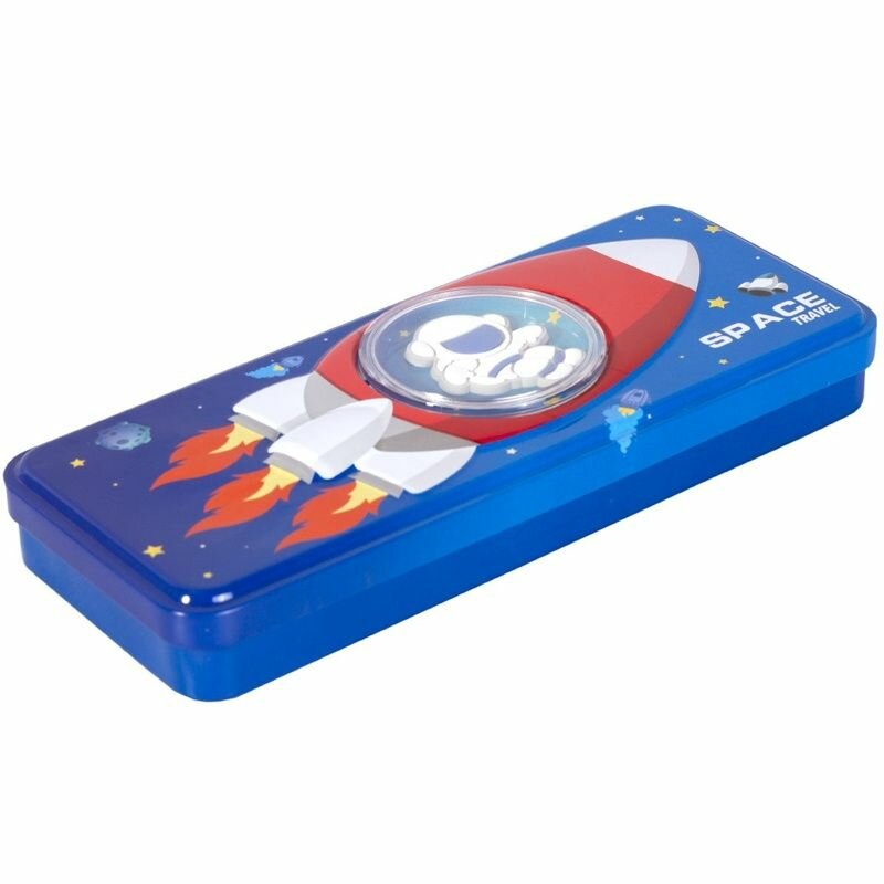 Пенал Alingar металлический, с таблицей умножения, "Space travel. Космонавт", синий