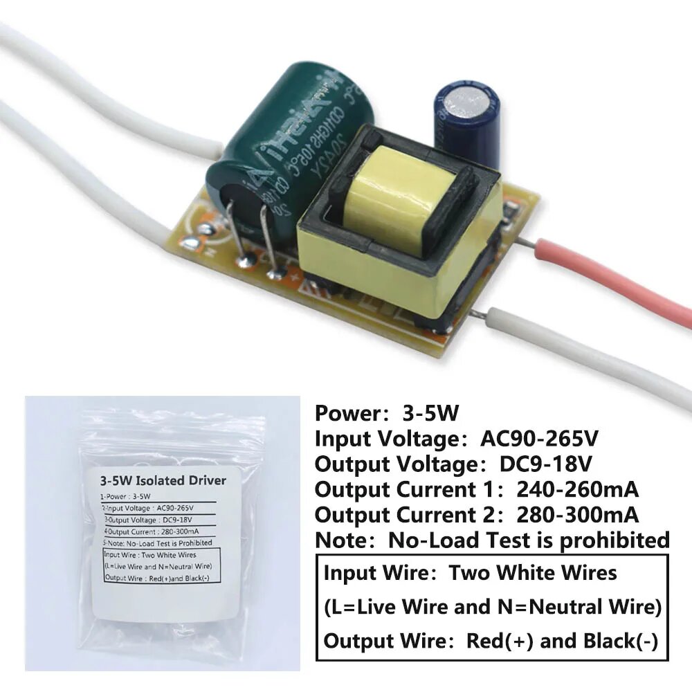 Трансформатор DT&ZM для светодиодной ленты 85-265В 300мА 8-36Вт Output 280-300mA, 3-5W DC9-18V