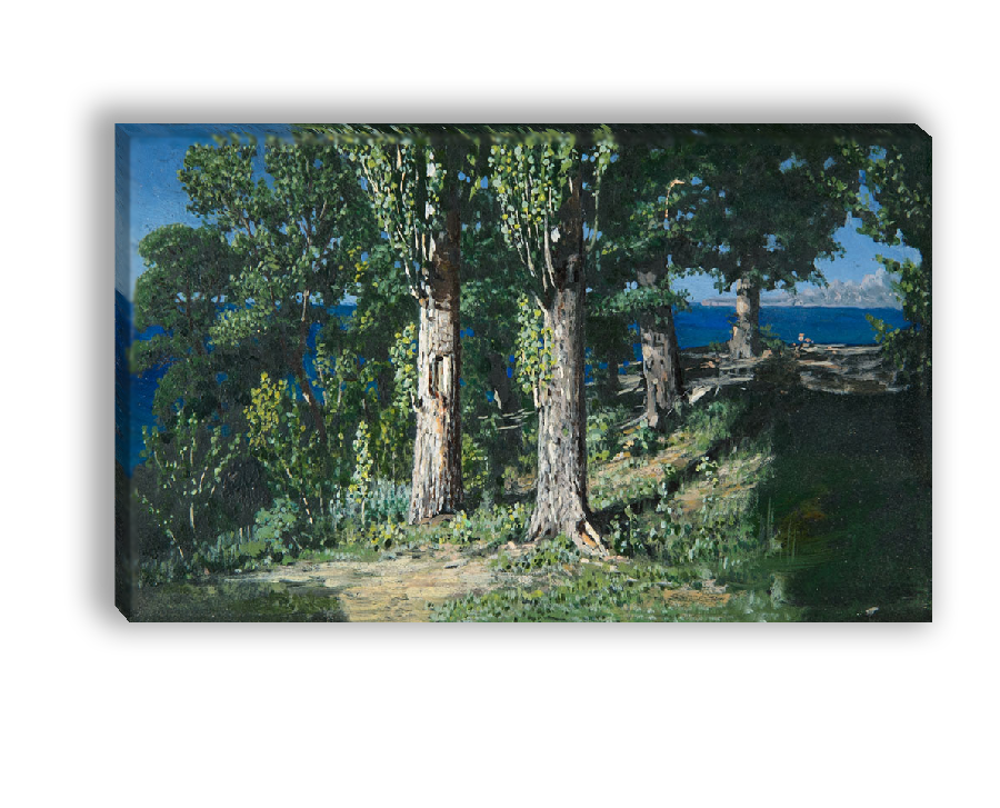 "Кипарисы на берегу моря", Куинджи А. И, картина для интерьера (репродукция) (60х37 см / на подрамнике)