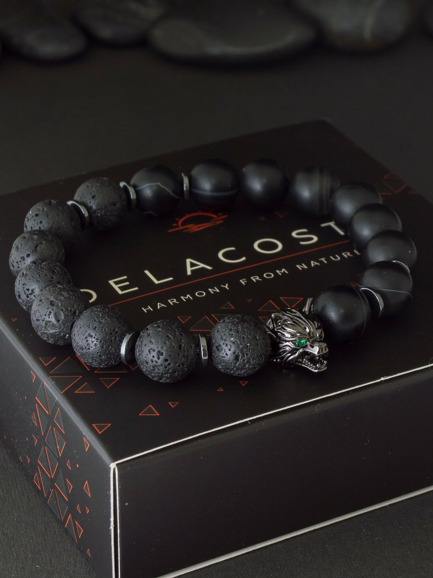 Браслет, агат, гематит, вулканическая лава