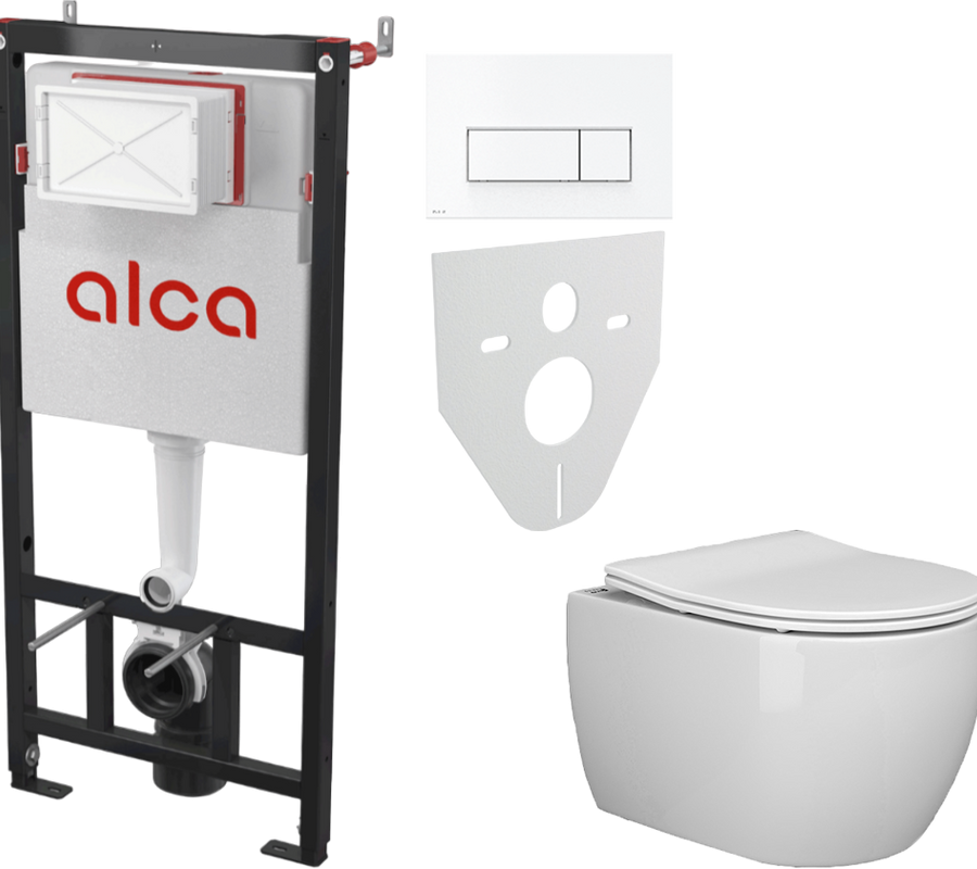 Комплект Унитаз подвесной Ceramicanova Play CN3001 с микролифтом, безободковый + Инсталляция AlcaPlast AM101/1120-4:1 RU M570-0001 кнопка смыва белая