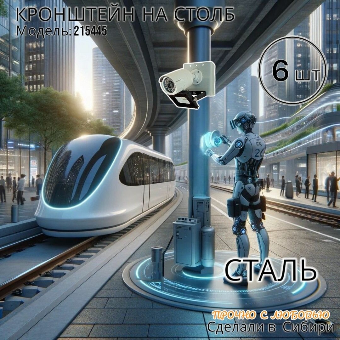 Набор 6 шт. Кронштейн на столб для камеры видеонаблюдения и прожектора "IPAHD-101GR-215445" прочная сталь, цвет серый, крепление под хомуты