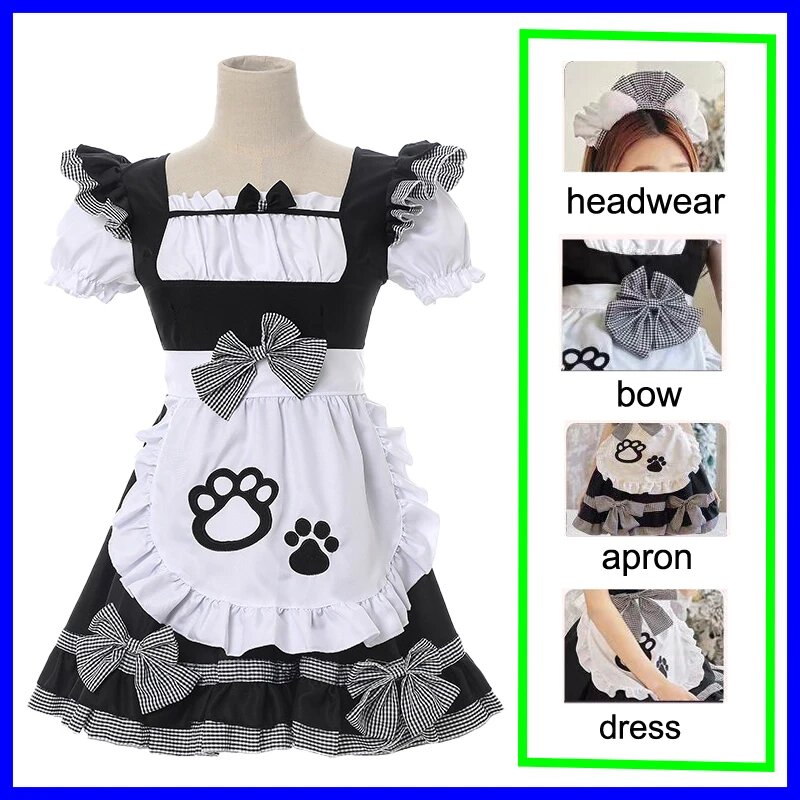 Косплей костюм горничной, черный, белый, розовый XL, A1