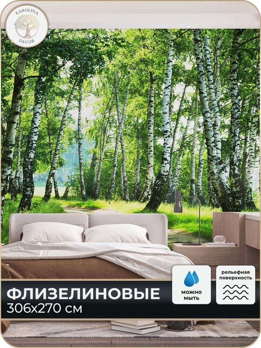 Фотообои Березовый Лес в детскую в спальню на кухню 300х270