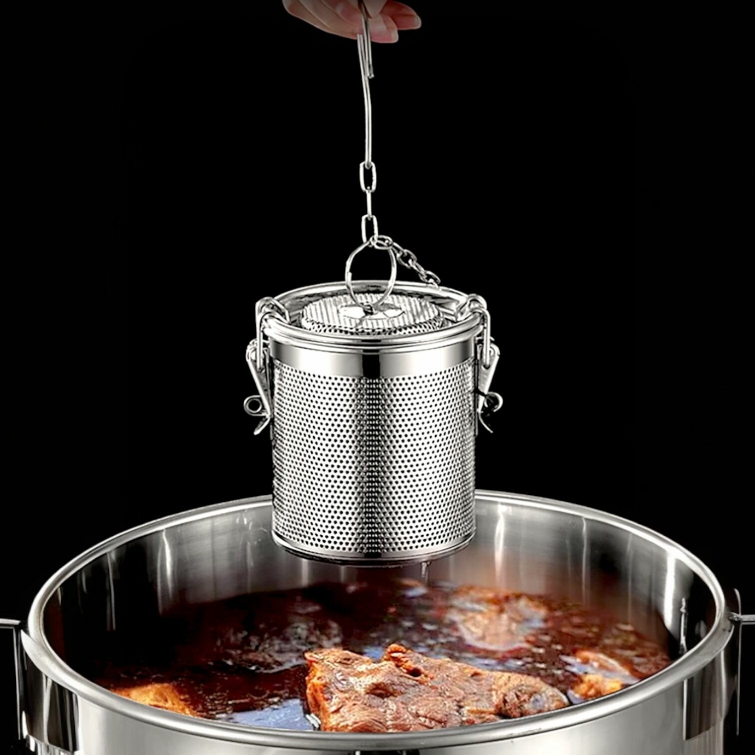 Сито из нержавеющей стали для варки бульона, приготовления травяных настоев и чая с удобной крышкой и цепочкой