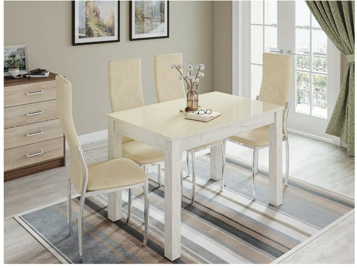 Стол обеденный 1100х700, раскладной, механизм бабочка, дуб крафт белый/лакобель ваниль