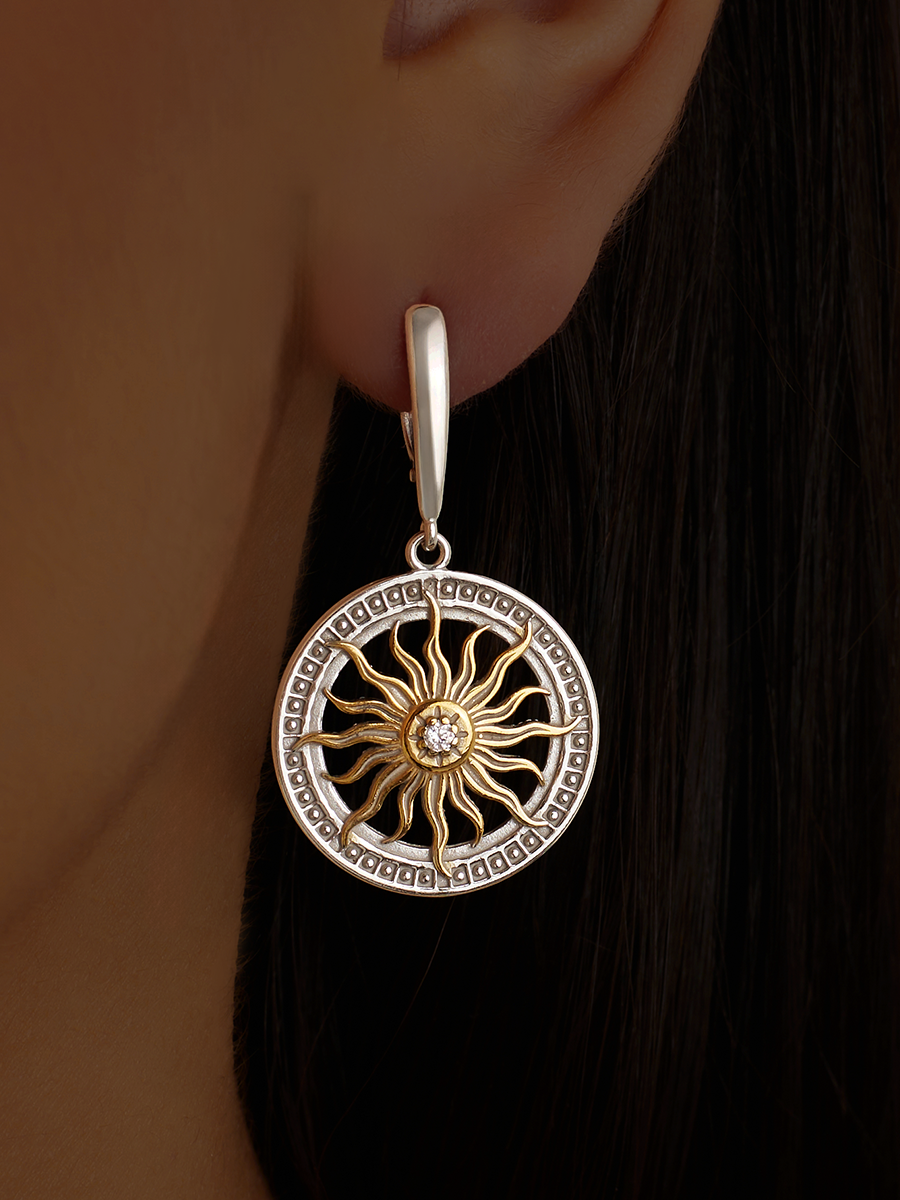 Серьги с подвесками, серебро, 925 проба, родирование, фианит