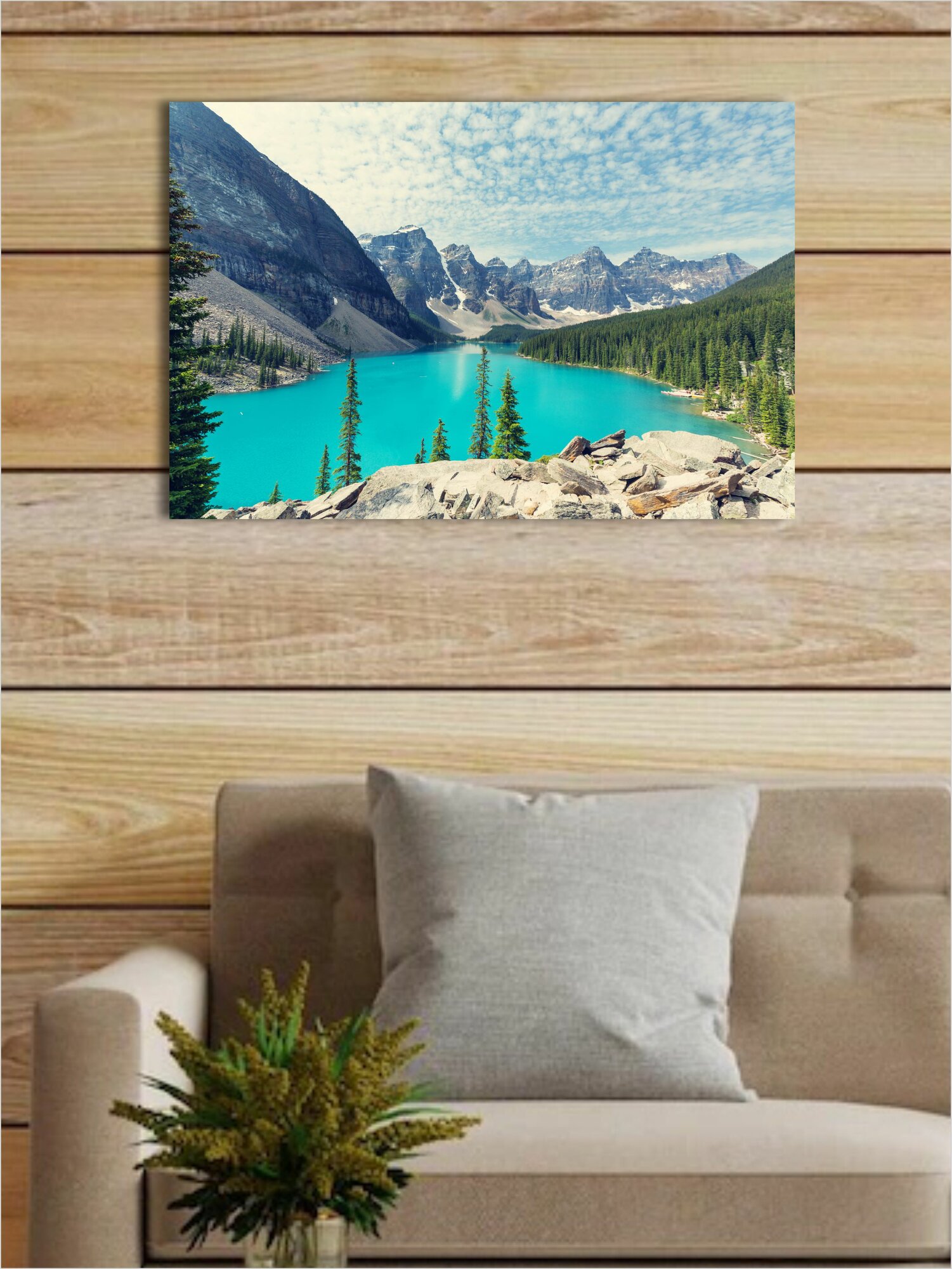 Картина для интерьера на стену пейзаж. Бирюзовая горная река 40х60 см на холсте на подрамнике