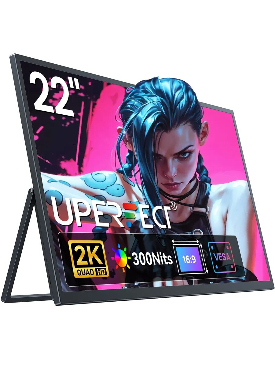 22-дюймовый 2K монитор, портативный экран 2560*1440 QHD, 60 Гц, для ноутбука, ПК, телефона, Xbox Switch