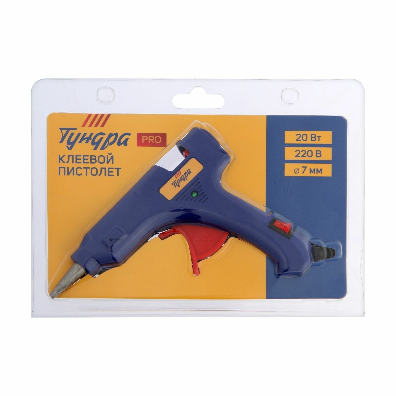 Клеевой пистолет тундра PRO, 20 Вт, 220 В, выключатель, индикатор, антикапля, 1.2 м, 7 мм