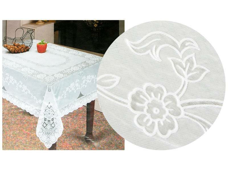 Скатерть ПВХ 'Embossed' 150х228см, белая, с ажурным кружевом