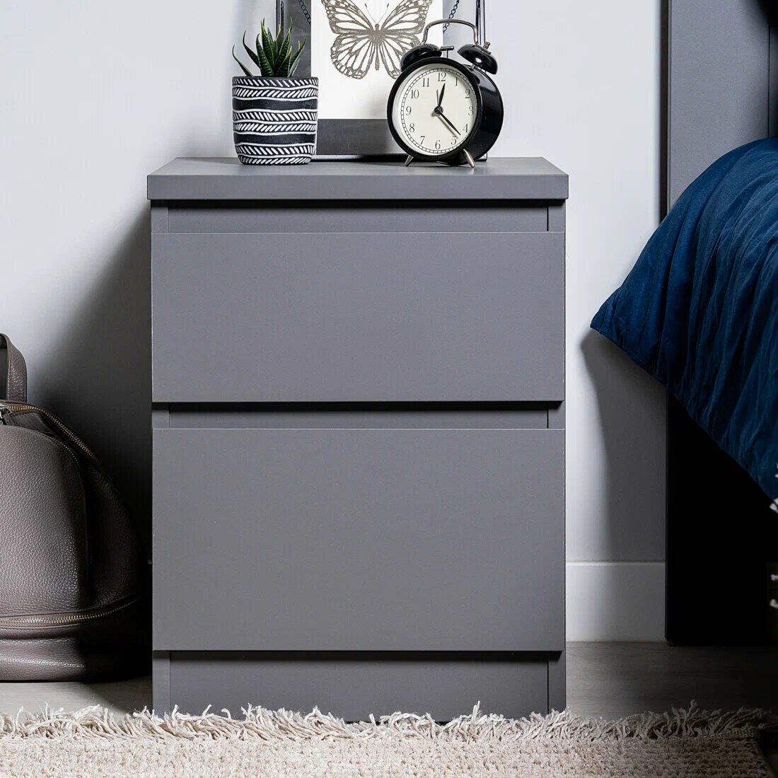 Тумба прикроватная "Кастор" с 2 ящиками, серый, 39.6 см х 37.3 см х 49.2 см