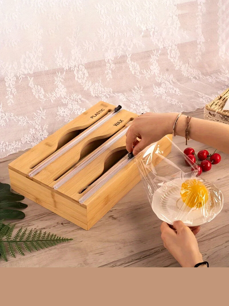 Резак кухонный для фольги и пленки, с резаком, бамбуковый, бежевый