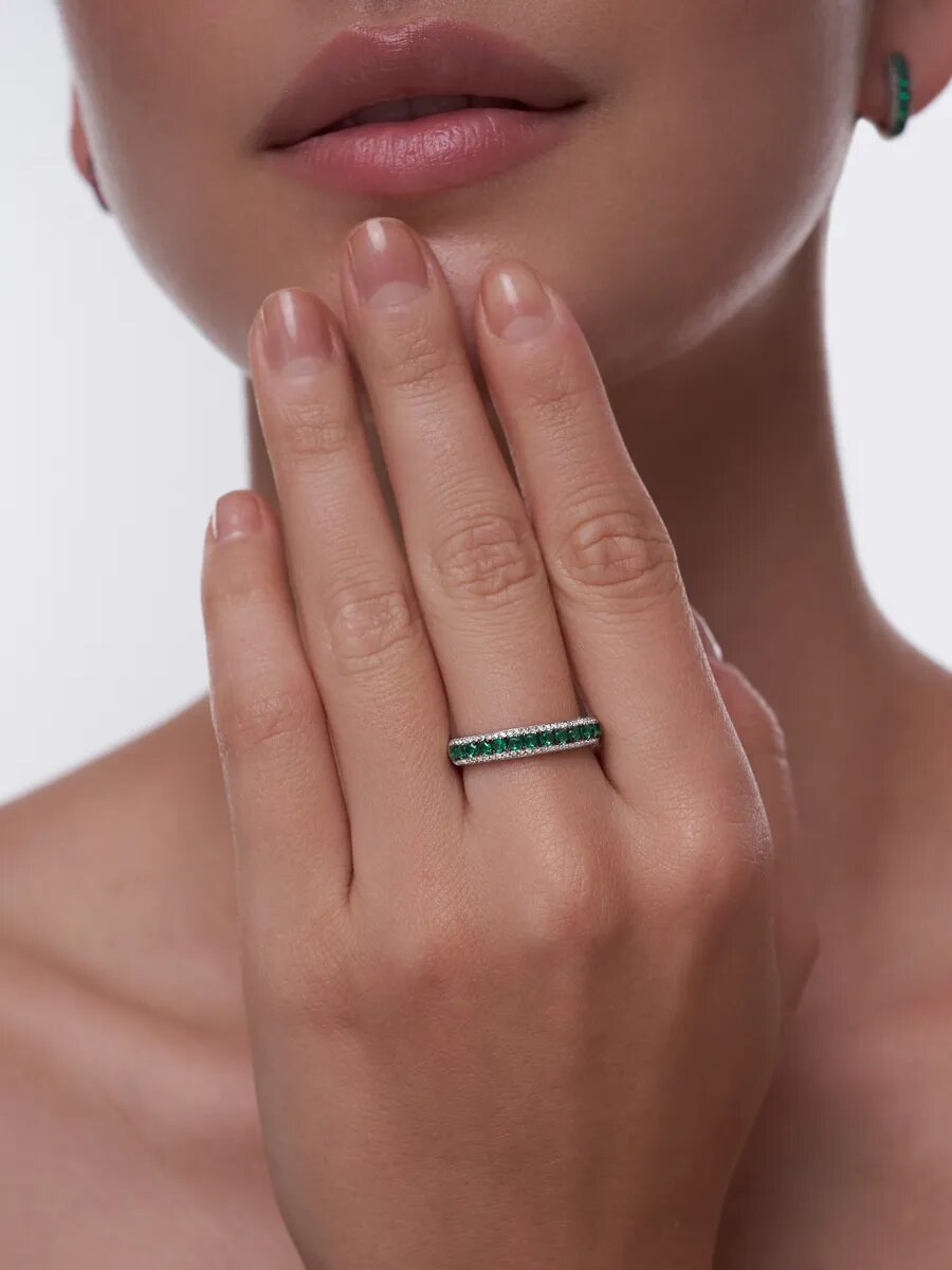 Кольцо тонкое, дорожка, серебро, 925 проба, родирование, фианит