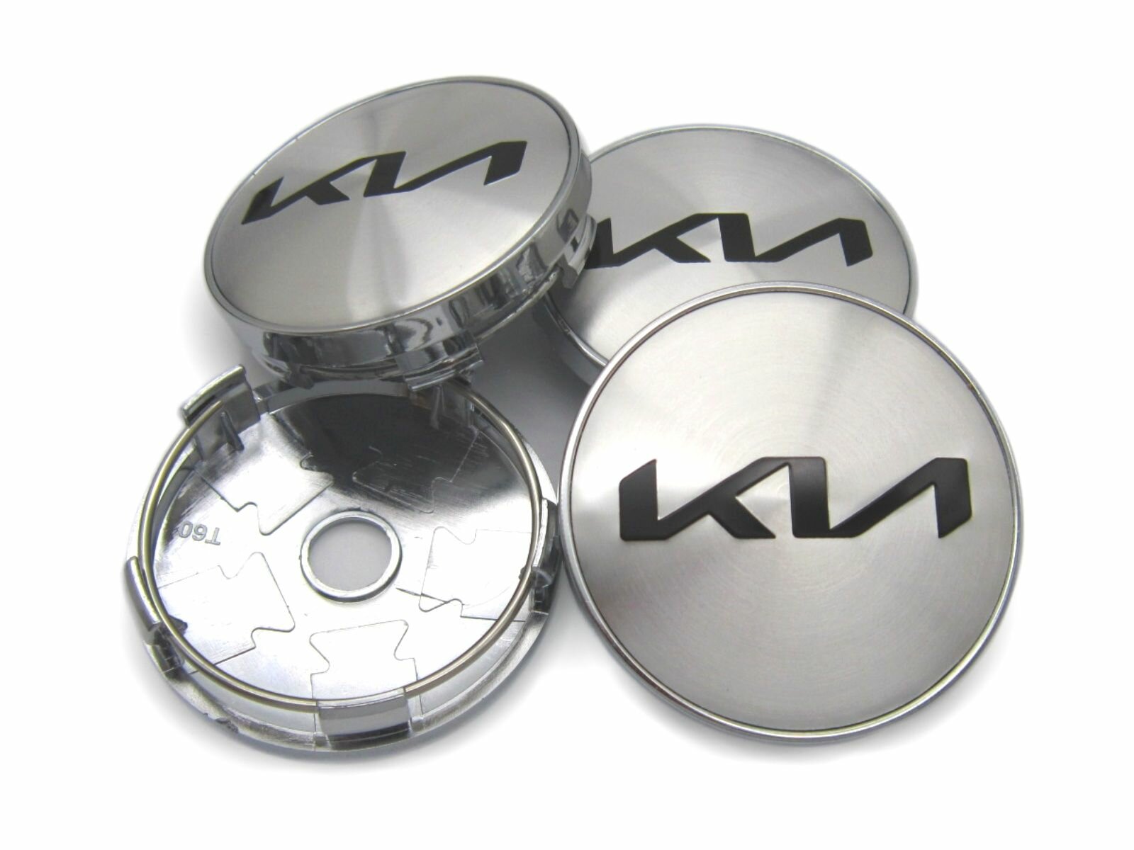 Колпачки заглушки на литые диски Kia new chrome black logo 60/56/9 мм, комплект 4 шт.