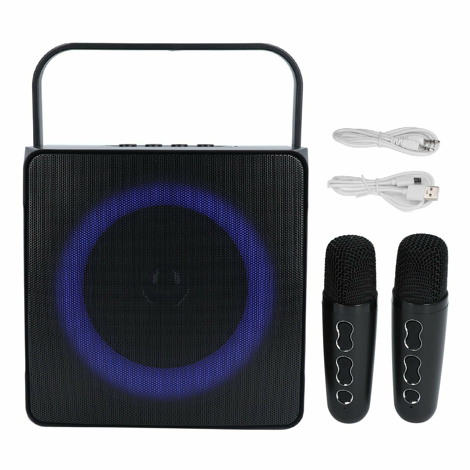 Караоке-машина с 2 микрофонами, поддерживает карты/USB, мини-динамик для дома (черный)